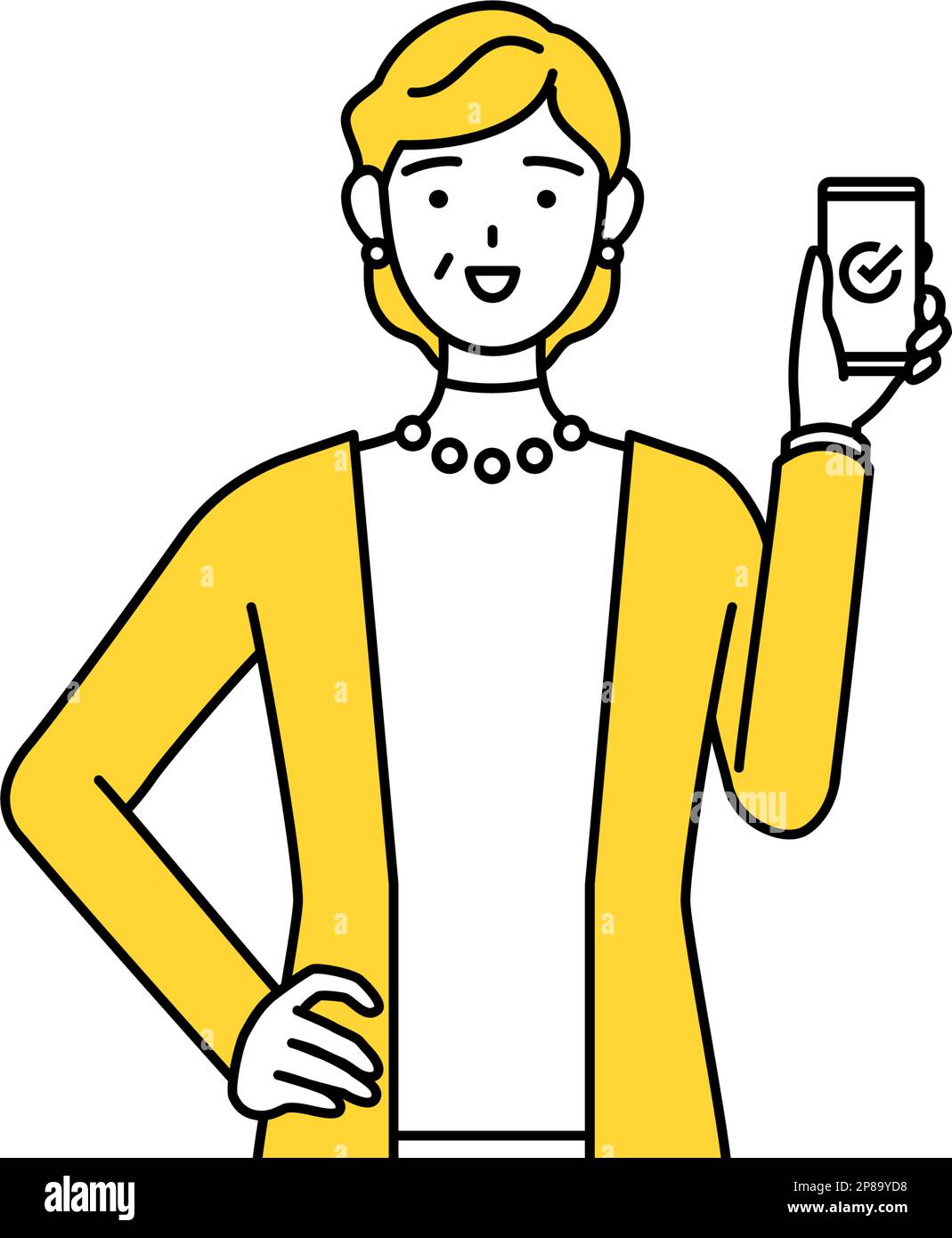 Retired seniors, middle-aged woman, using a smartphone at work, Vector ...