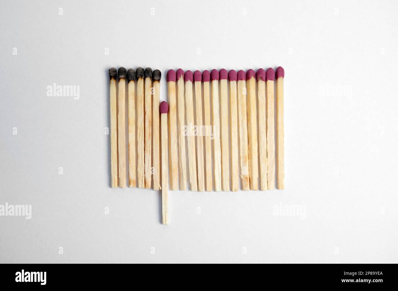 Flat lay composition with burnt and whole matches on white background ...