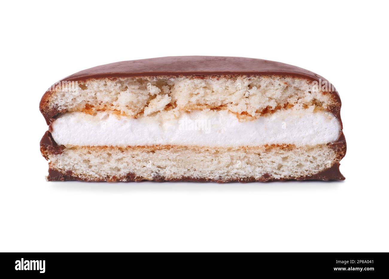 Half of delicious choco pie isolated on white Stock Photo - Alamy