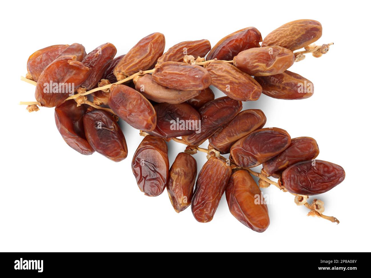 Sweet dates on branches against white background, top view. Dried fruit ...