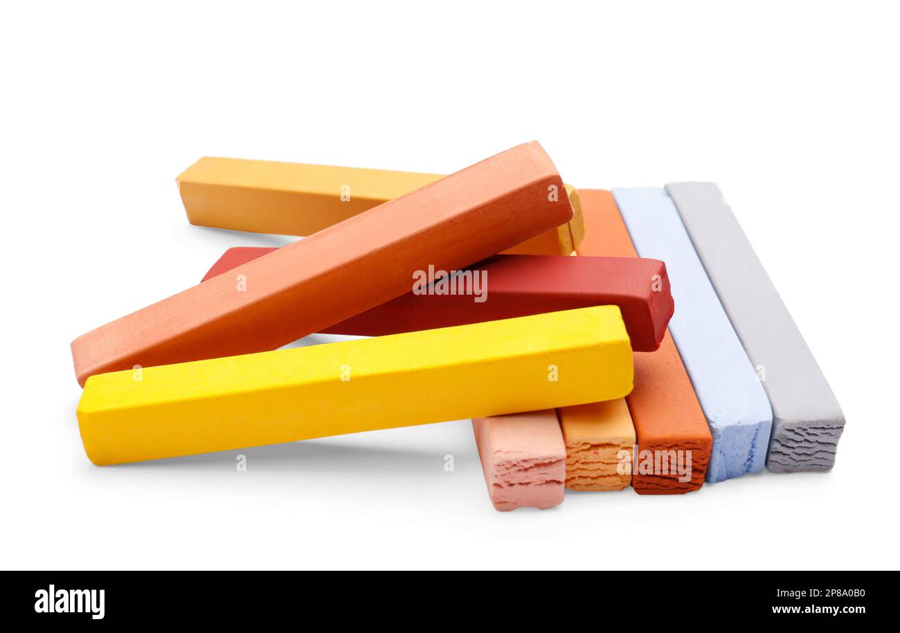 Colorful pastels on white background. Drawing materials Stock Photo - Alamy