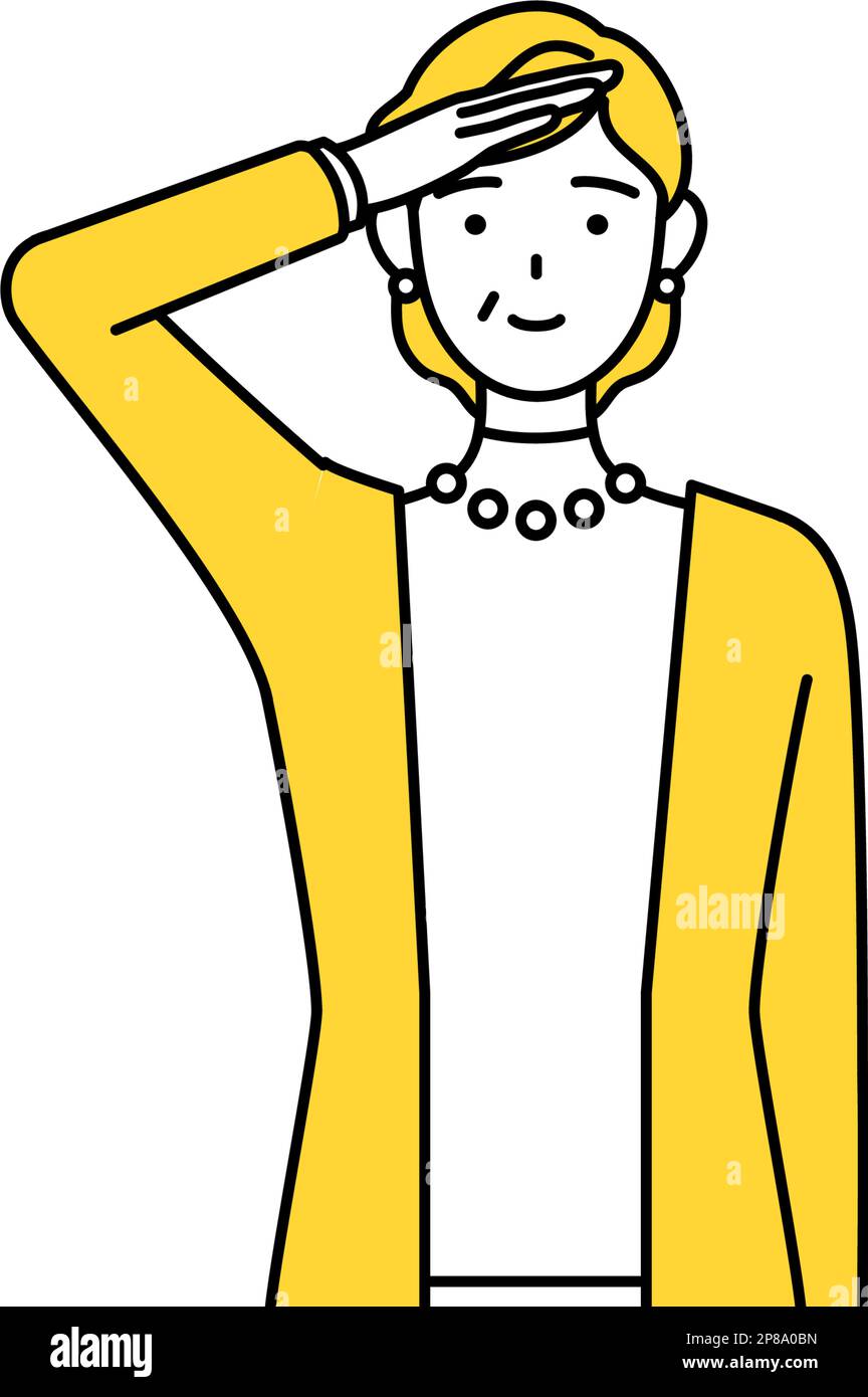 Retired seniors, middle-aged woman, making a salute, Vector ...