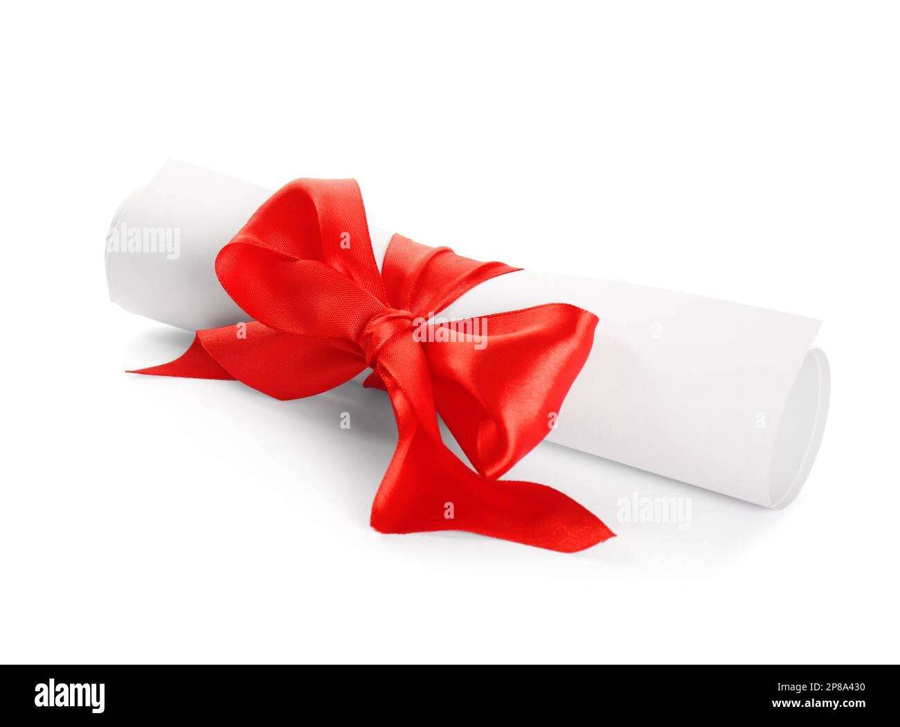Rolled student's diploma with red ribbon on white background Stock ...
