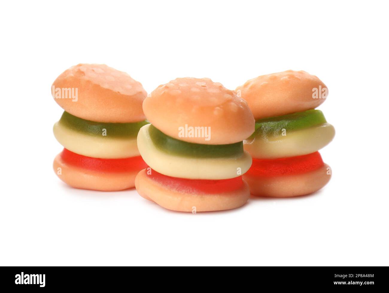 Tasty jelly candies in shape of burger on white background Stock Photo ...