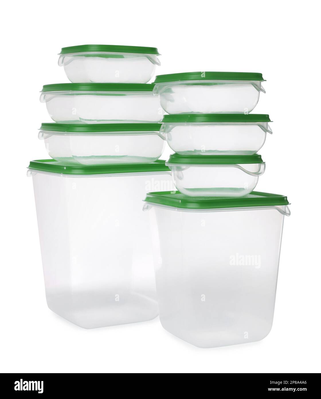 Set of empty plastic containers for food on white background Stock ...