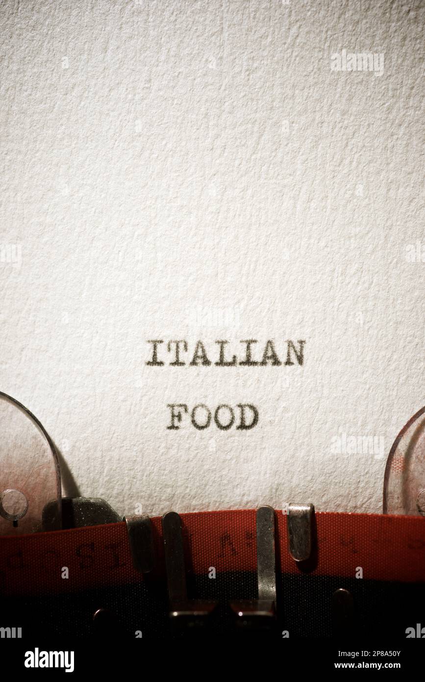 Italian food text written with a typewriter Stock Photo - Alamy