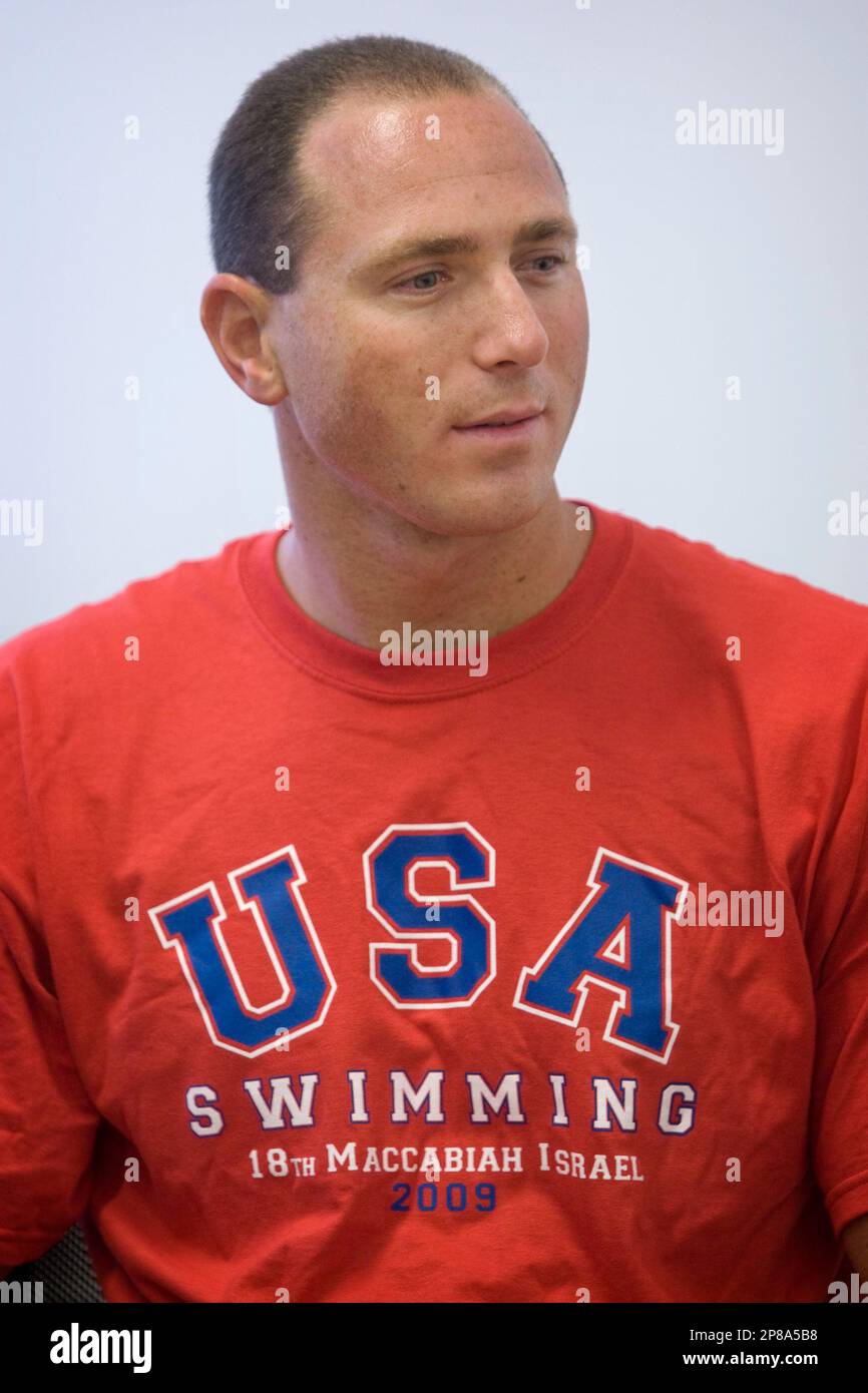 Olympic gold medalist Jason Lezak looks on during a meeting with the ...