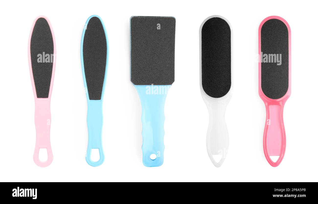 Set with different foot files on white background Stock Photo - Alamy