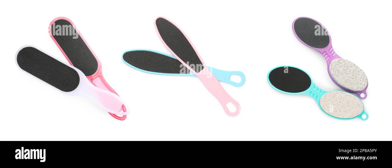 Set with different foot files on white background. Banner design Stock ...