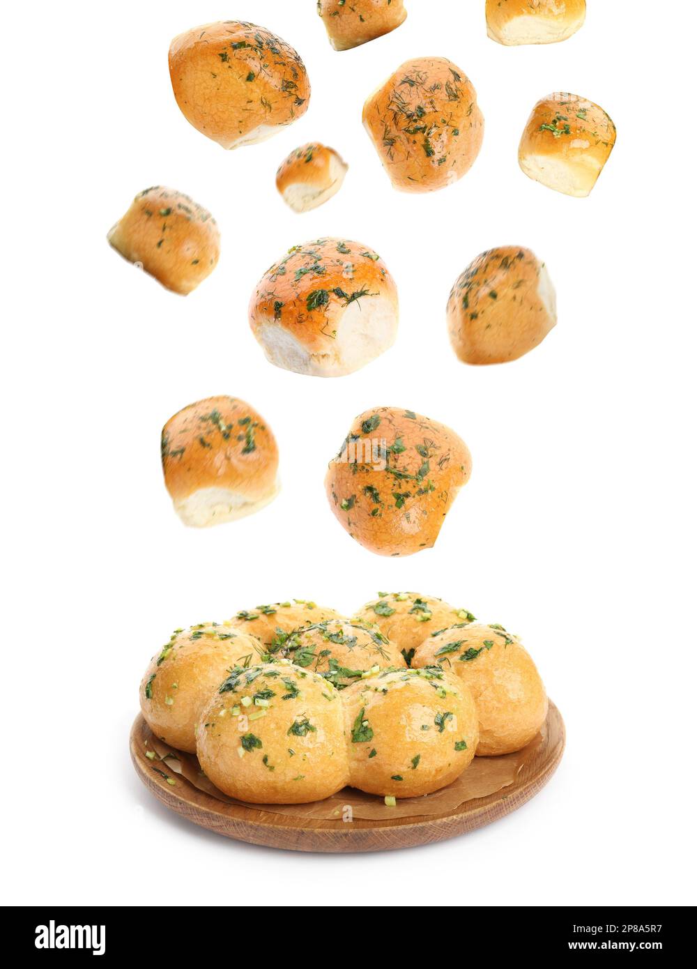 Traditional Ukrainian buns (Pampushky) falling on white background ...