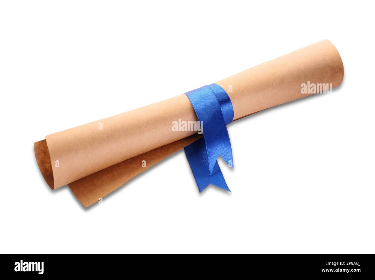 Rolled student's diploma with blue ribbon isolated on white Stock Photo ...
