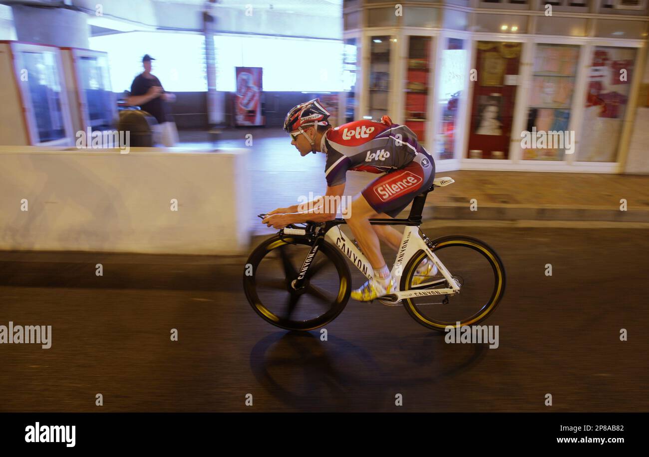 Cadel Evans of Australia passes through a tunnel during a training ride ...