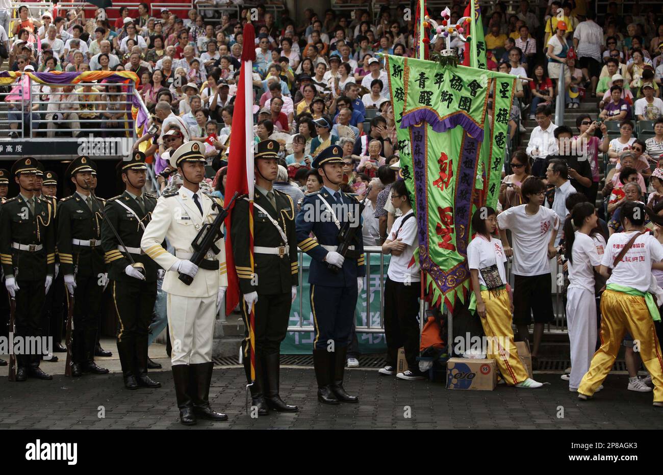 Soldiers of the People's Liberation Army (PLA) Garrison Troops perform ...