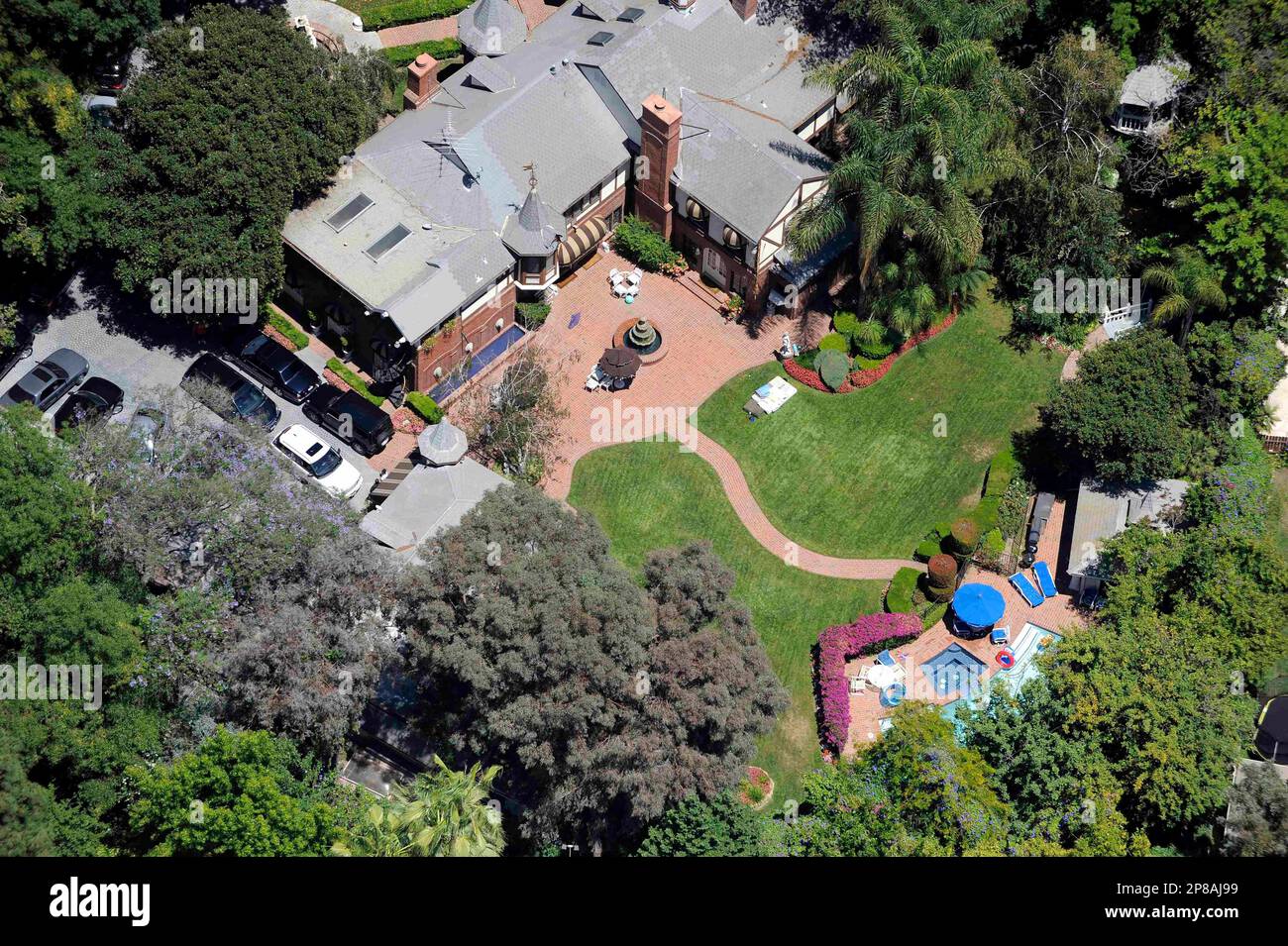 This aerial view shows the family home of late pop star Michael Jackson ...