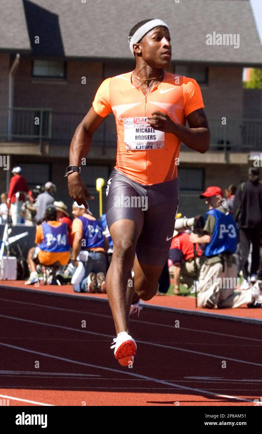 In this photo taken on Friday, June 26, 2009, sprinter Michael Rodgers ...