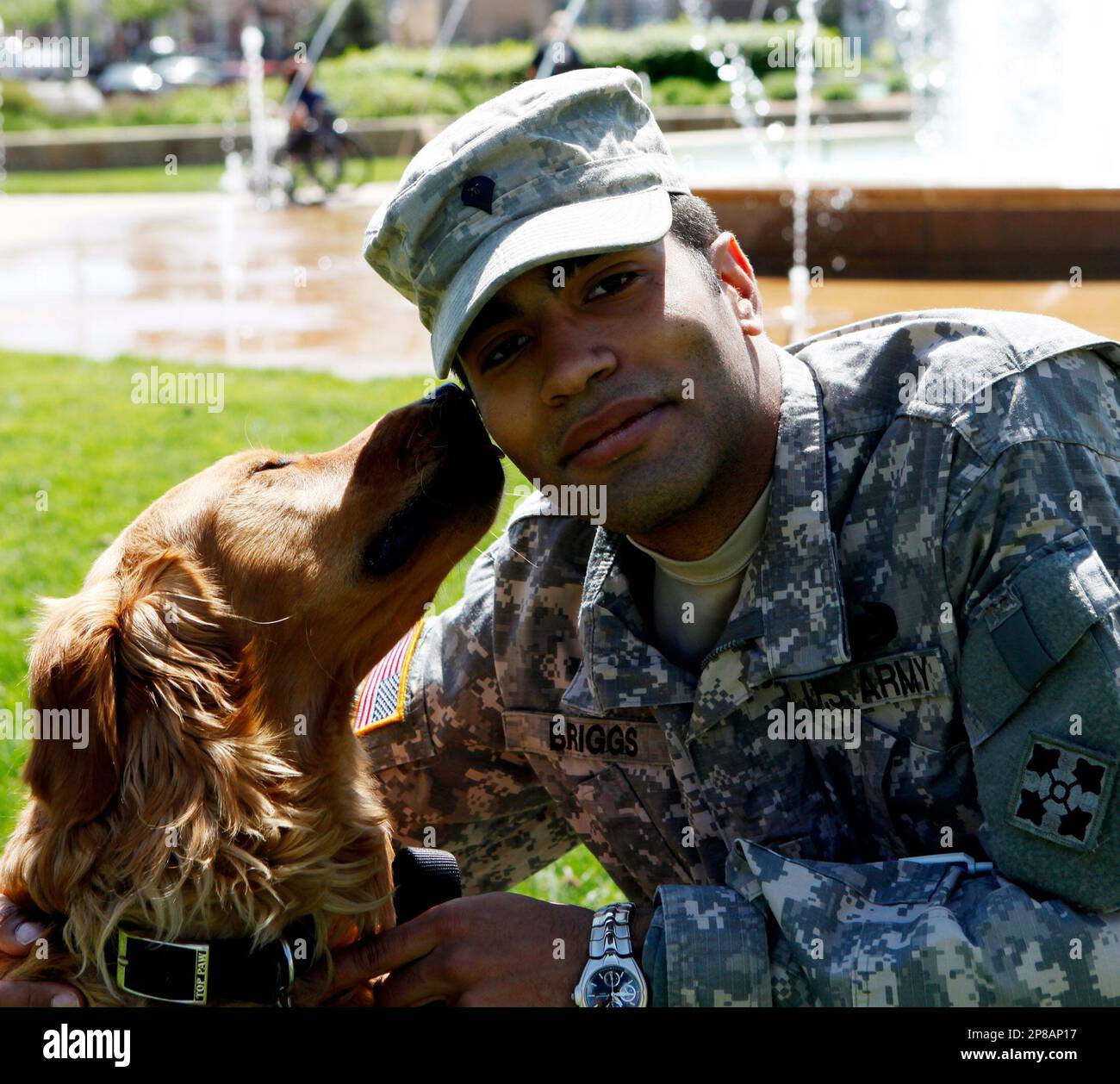 In this Friday, May 8, 2009 photo, Army Specialist Cameron Briggs gets ...