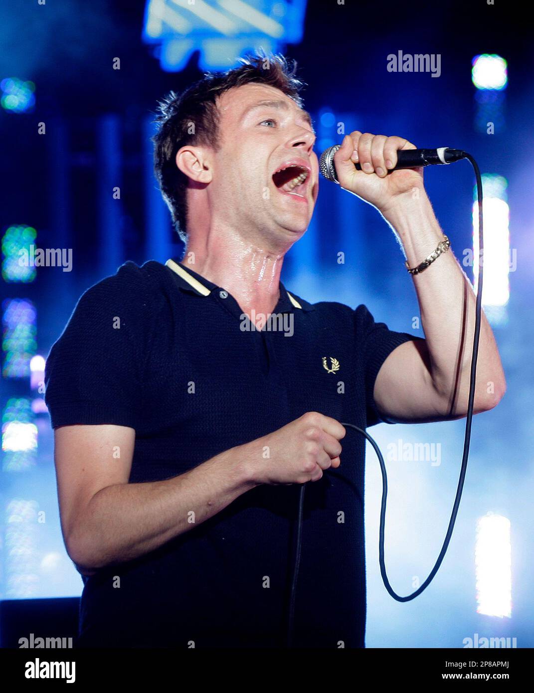 Damon Albarn, lead singer of British band Blur, performs at Glastonbury ...