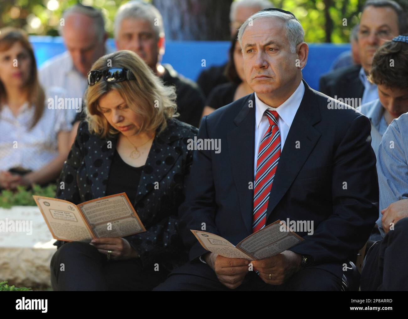 Israel's Prime Minister Benjamin Netanyahu and wife Sarah, left, gather ...