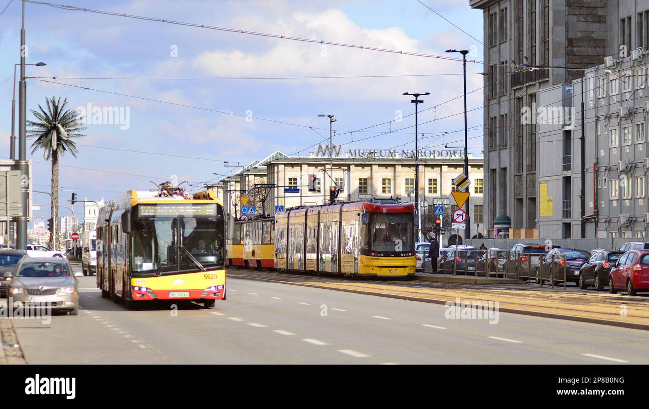 Warsaw, Poland. 8 March 2023. Car traffic at rush hour in downtown area ...