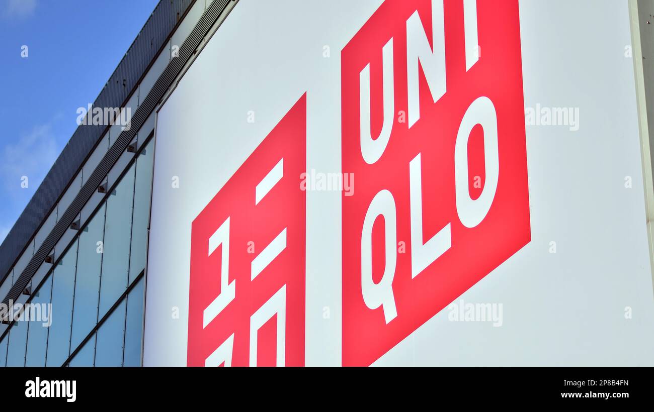 Warsaw, Poland. 8 March 2023. Sign Uniqlo. Company signboard Uniqlo ...