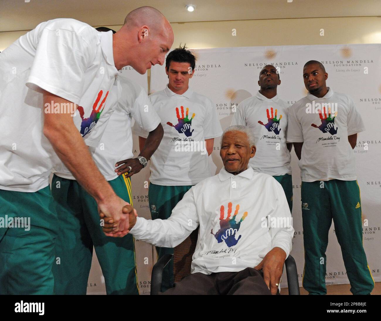 The South African national soccer team player Matthew Booth shakes ...