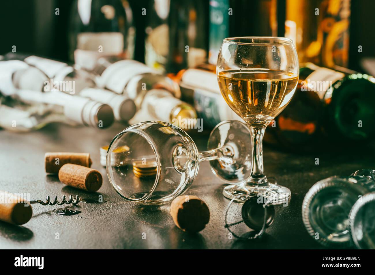 After party - empty bottles, concept of alcoholism, alcohol abuse and ...