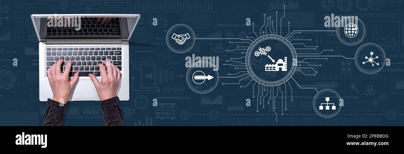 Top view of hands using laptop with symbol of bpo concept Stock Photo ...