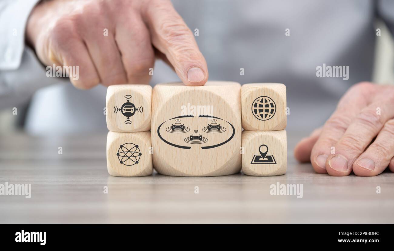 Wooden blocks with symbol of connected cars concept Stock Photo - Alamy