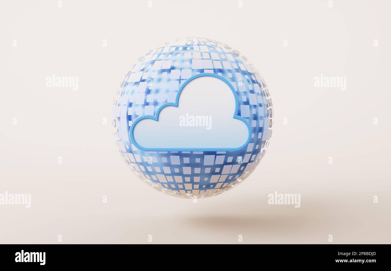 Cloud computing with digital sphere, 3d rendering. Digital drawing ...