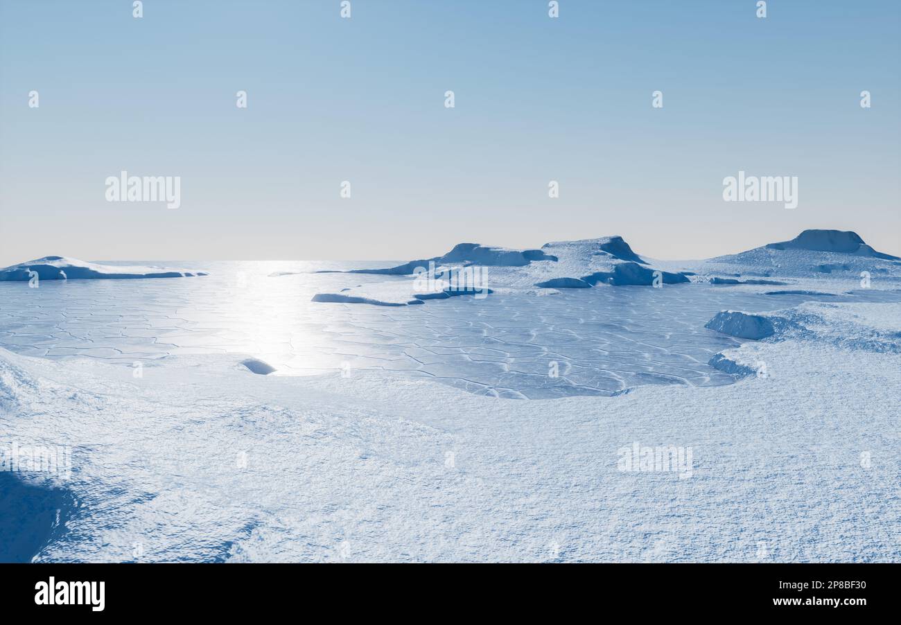 Ice ground with crack pattern, 3d rendering. Computer digital drawing ...