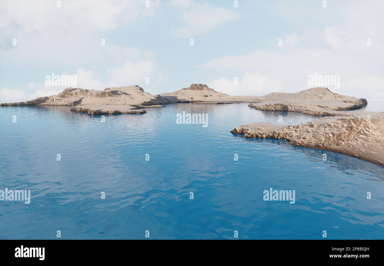 Barren land and lakes, 3d rendering. Digital drawing Stock Photo - Alamy