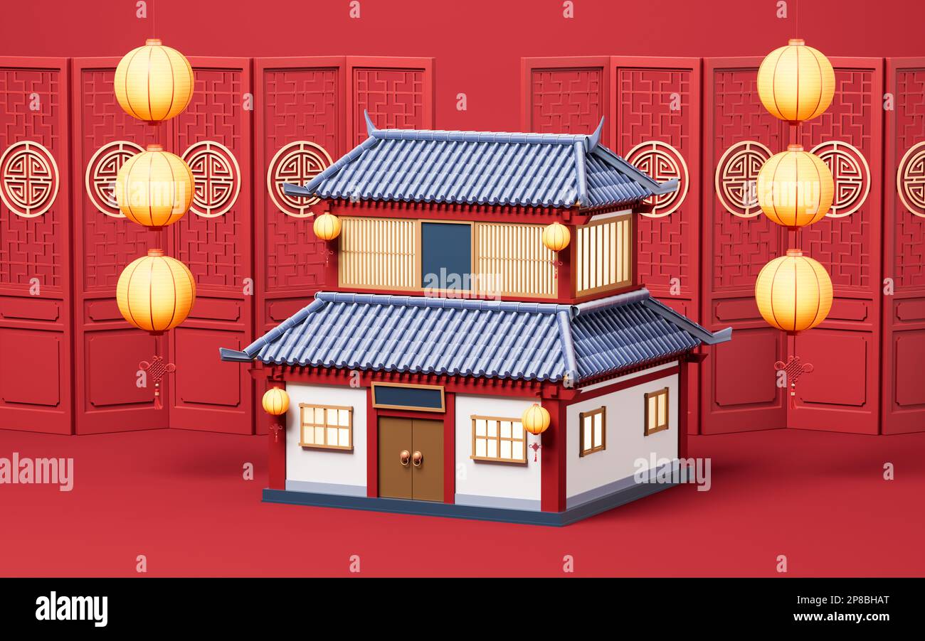 Chinese ancient building with retro style, 3d rendering. Digital ...