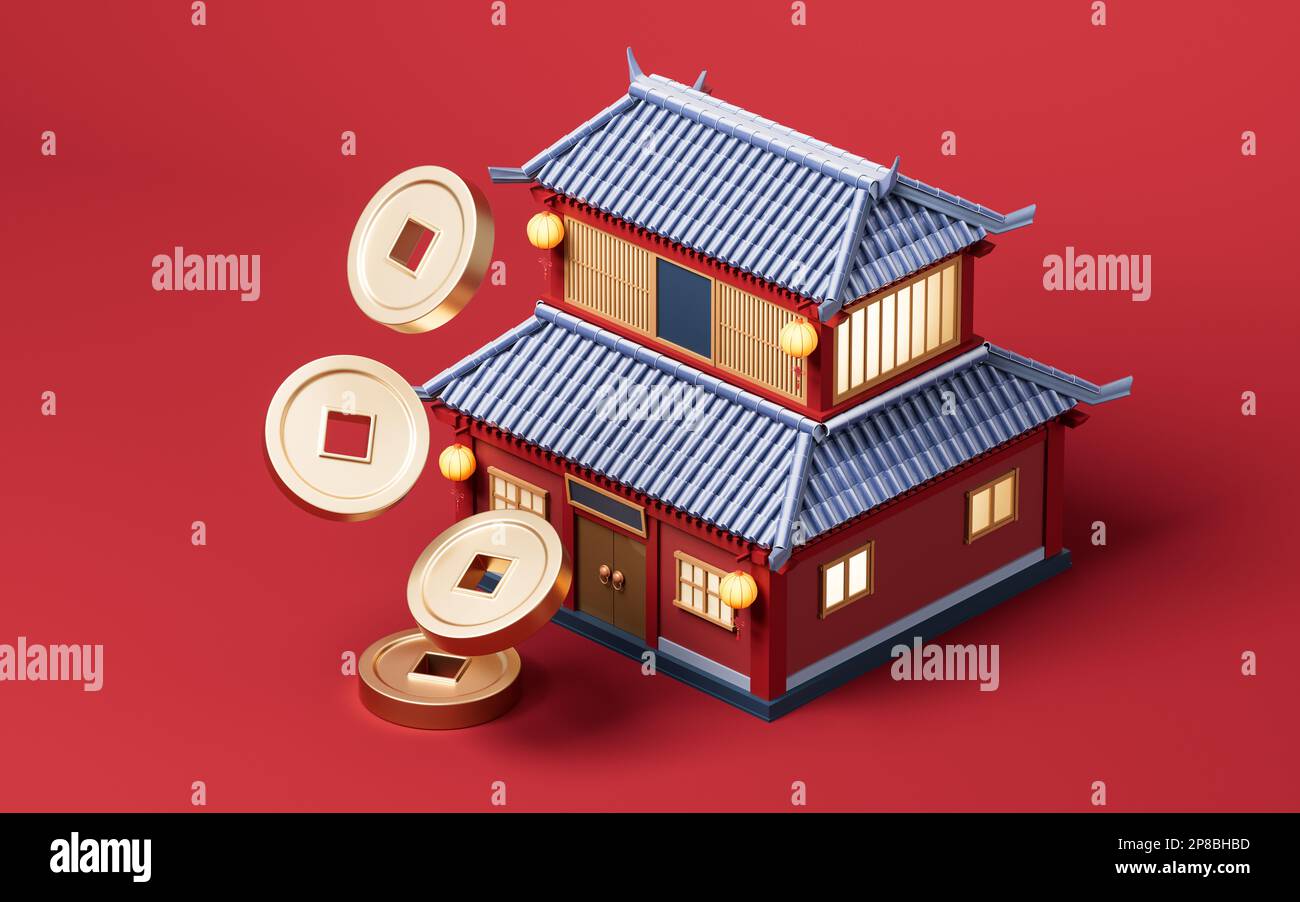 Chinese ancient building with retro style, 3d rendering. Digital ...