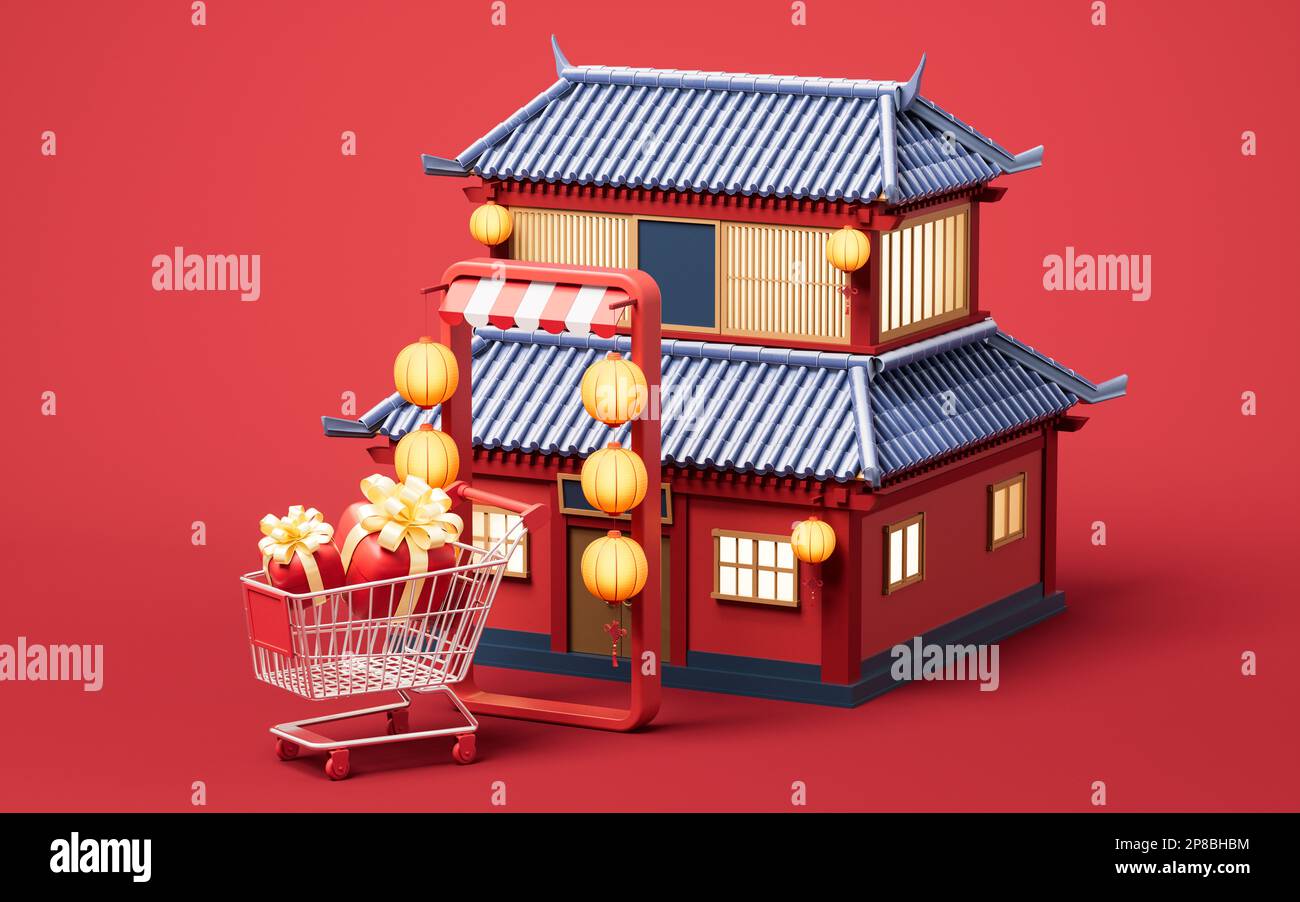 Chinese ancient building with retro style, 3d rendering. Digital ...