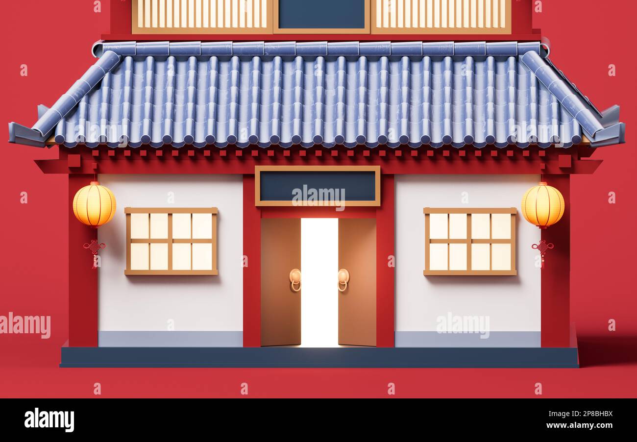 Chinese ancient building with retro style, 3d rendering. Digital ...
