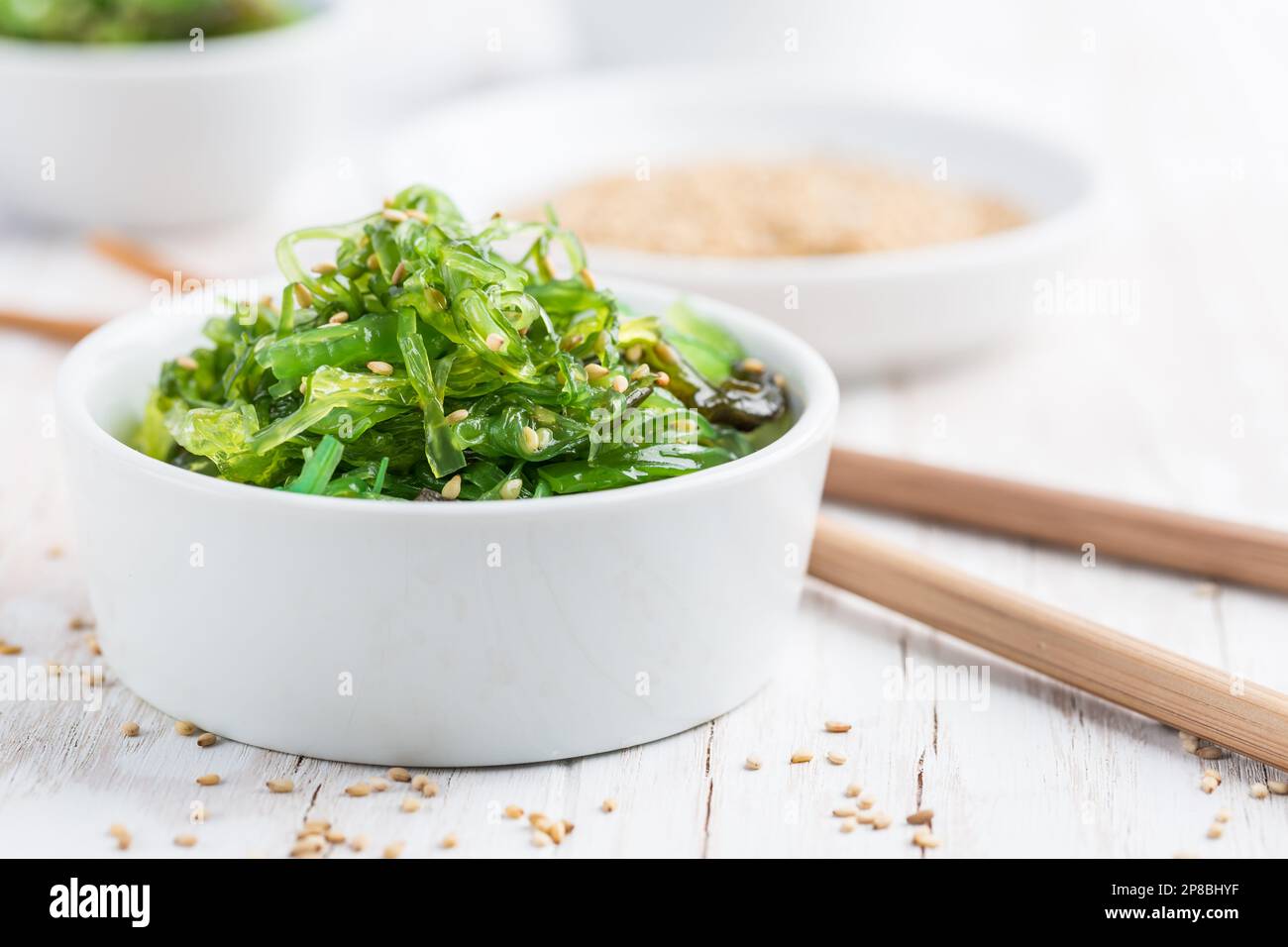 Wakame seaweed salad with sesame seeds. Traditional Japanese food Stock ...