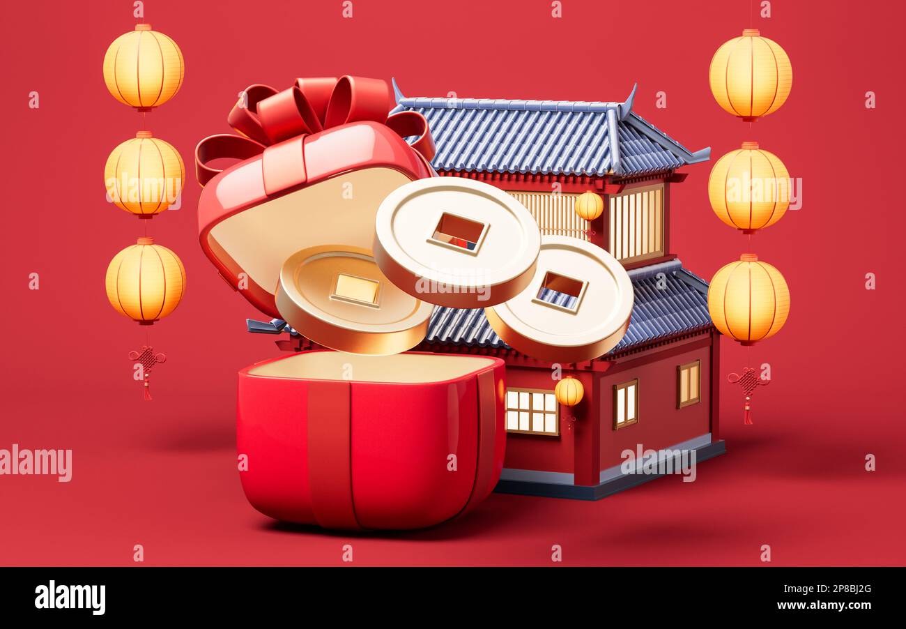 Gift box with cartoon style, 3d rendering. Digital drawing Stock Photo ...