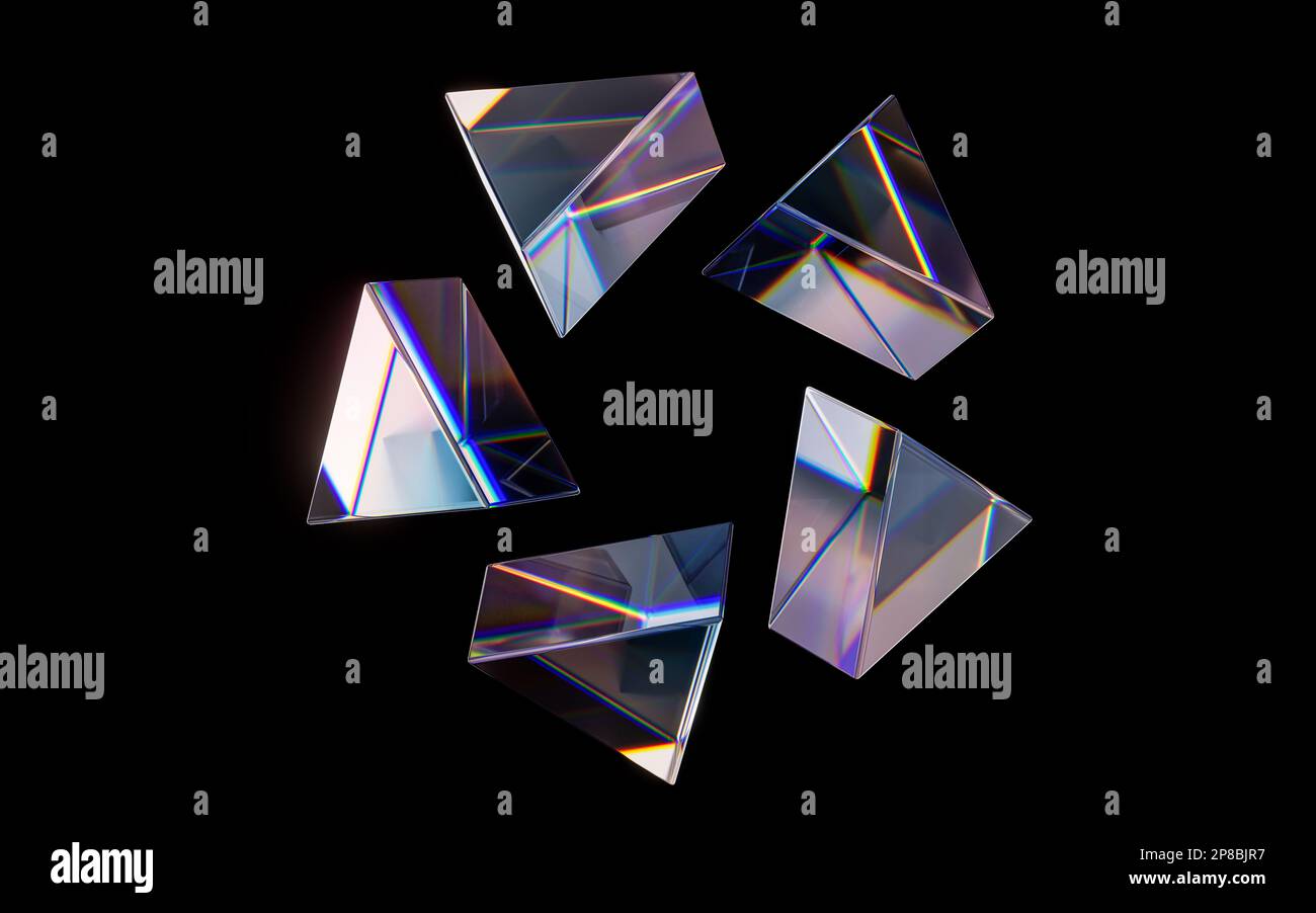 Glass geometries with dispersion colors, 3d rendering. Digital drawing ...