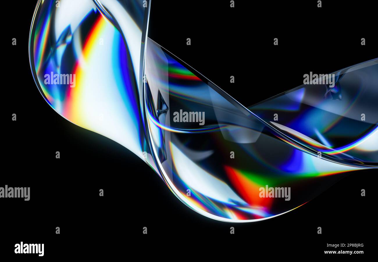 Colorful curve glass with dispersion, 3d rendering. Digital drawing ...