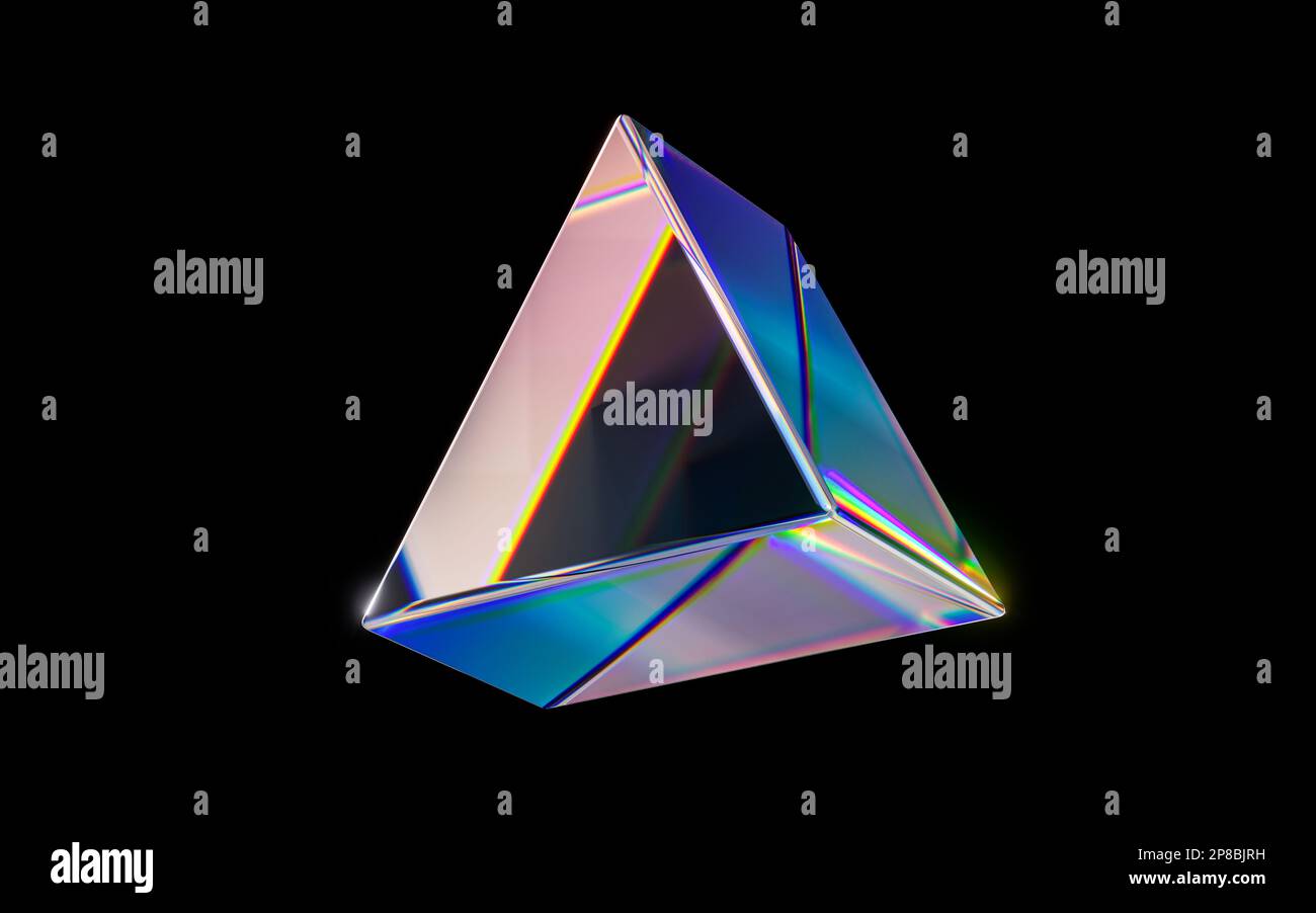 Glass geometries with dispersion colors, 3d rendering. Digital drawing ...