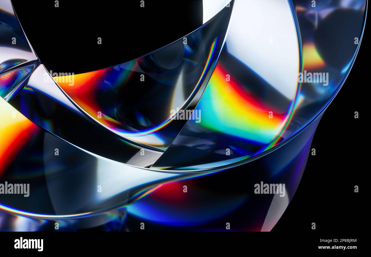 Colorful curve glass with dispersion, 3d rendering. Digital drawing ...