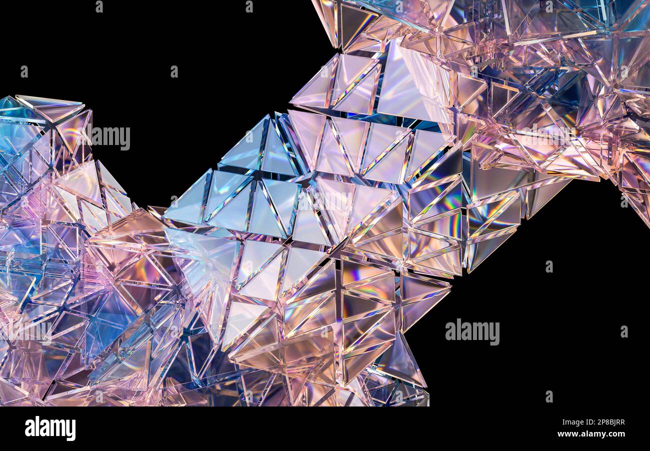 Glass geometries with dispersion colors, 3d rendering. Digital drawing ...