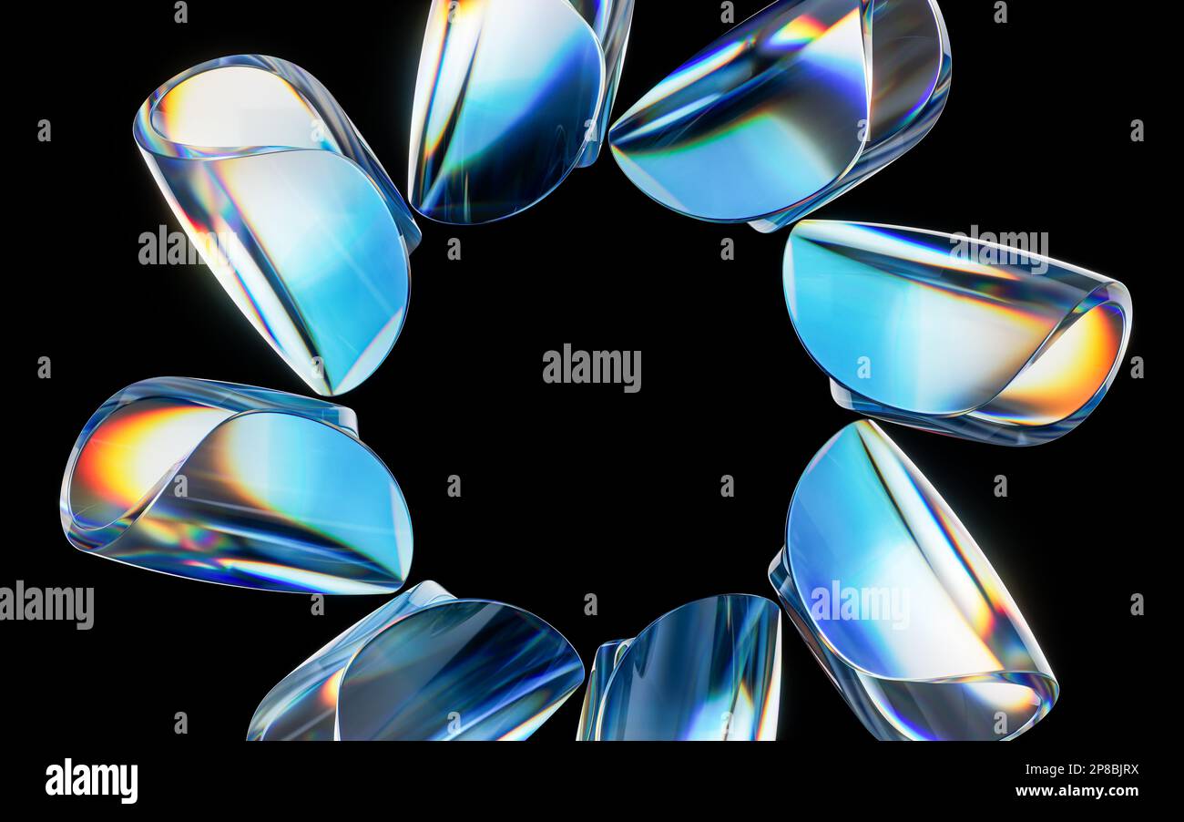 Colorful curve glass with dispersion, 3d rendering. Digital drawing ...