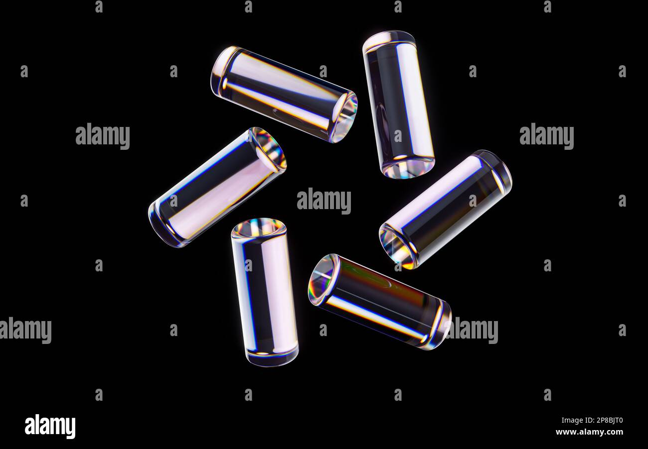 Glass geometries with dispersion colors, 3d rendering. Digital drawing ...