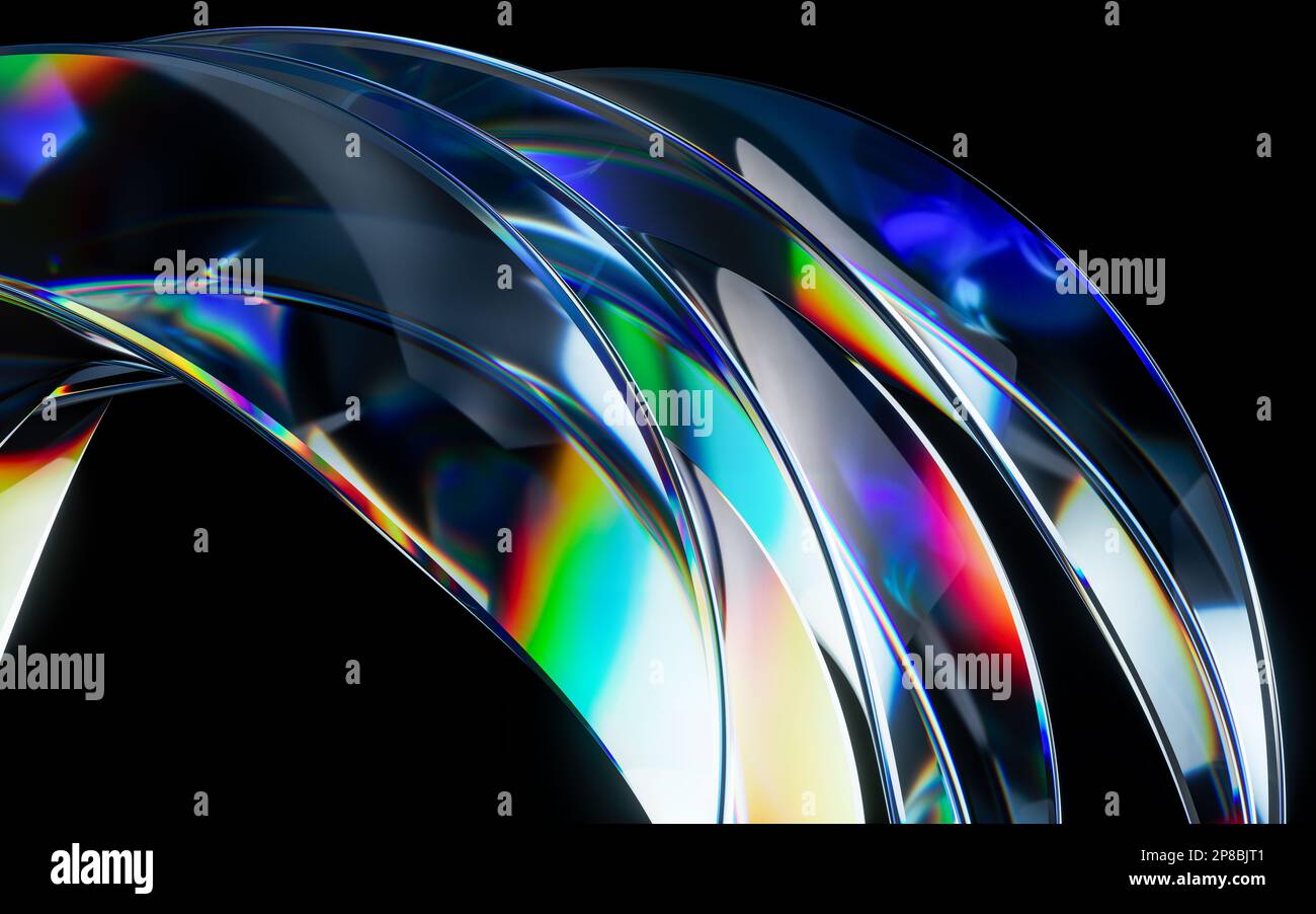 Colorful curve glass with dispersion, 3d rendering. Digital drawing ...