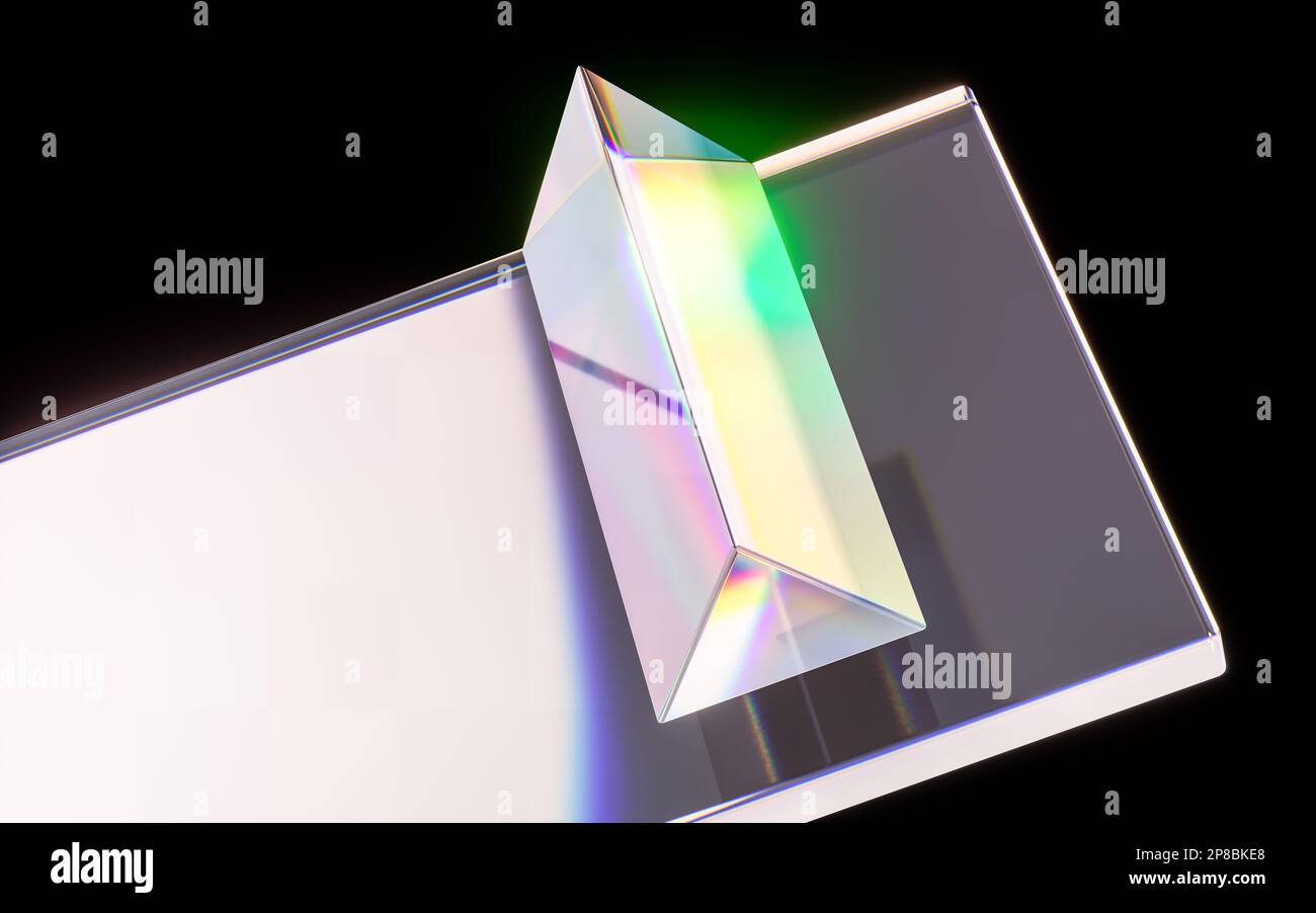 Glass geometries with dispersion colors, 3d rendering. Digital drawing ...