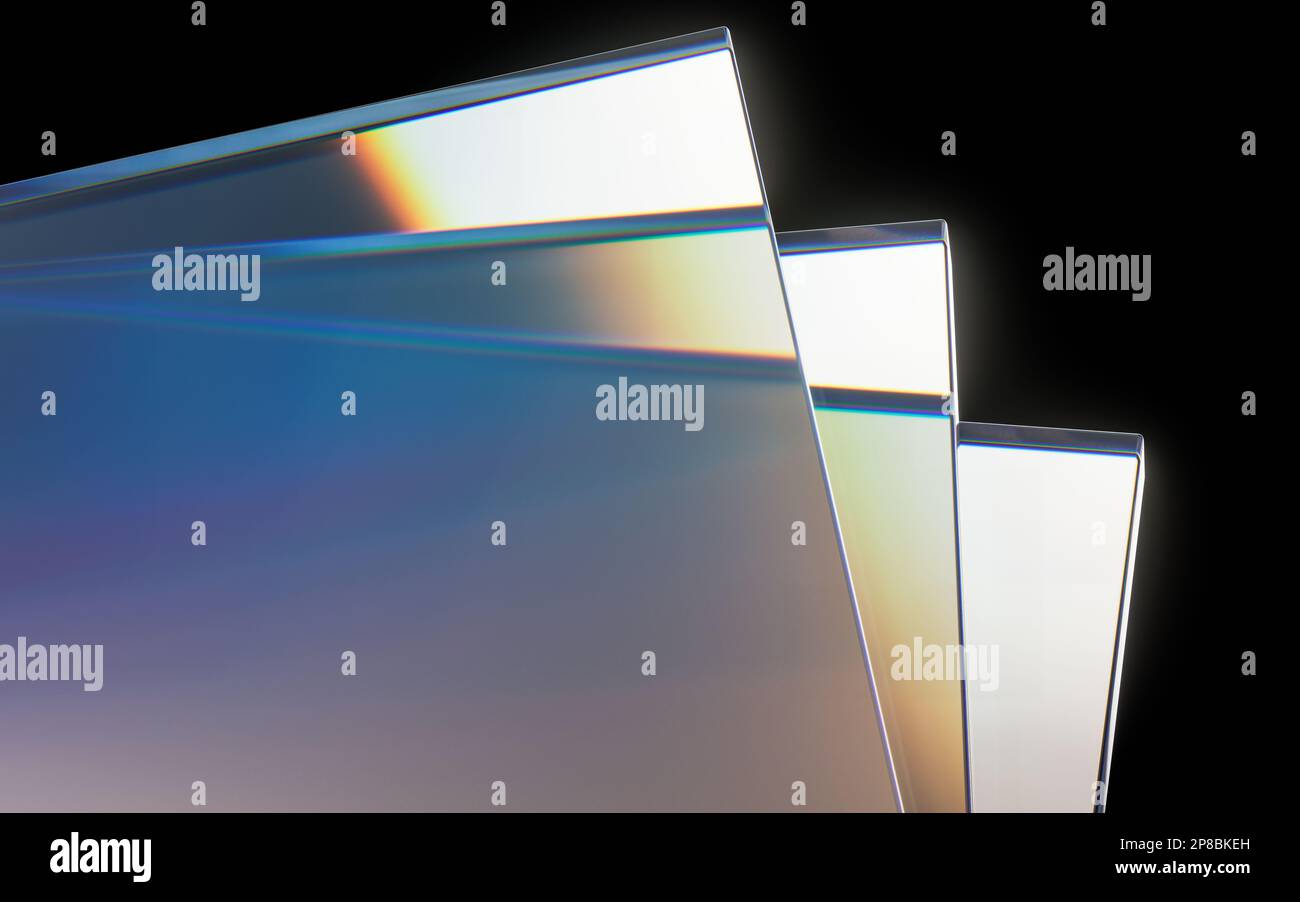 Glass geometries with dispersion colors, 3d rendering. Digital drawing ...