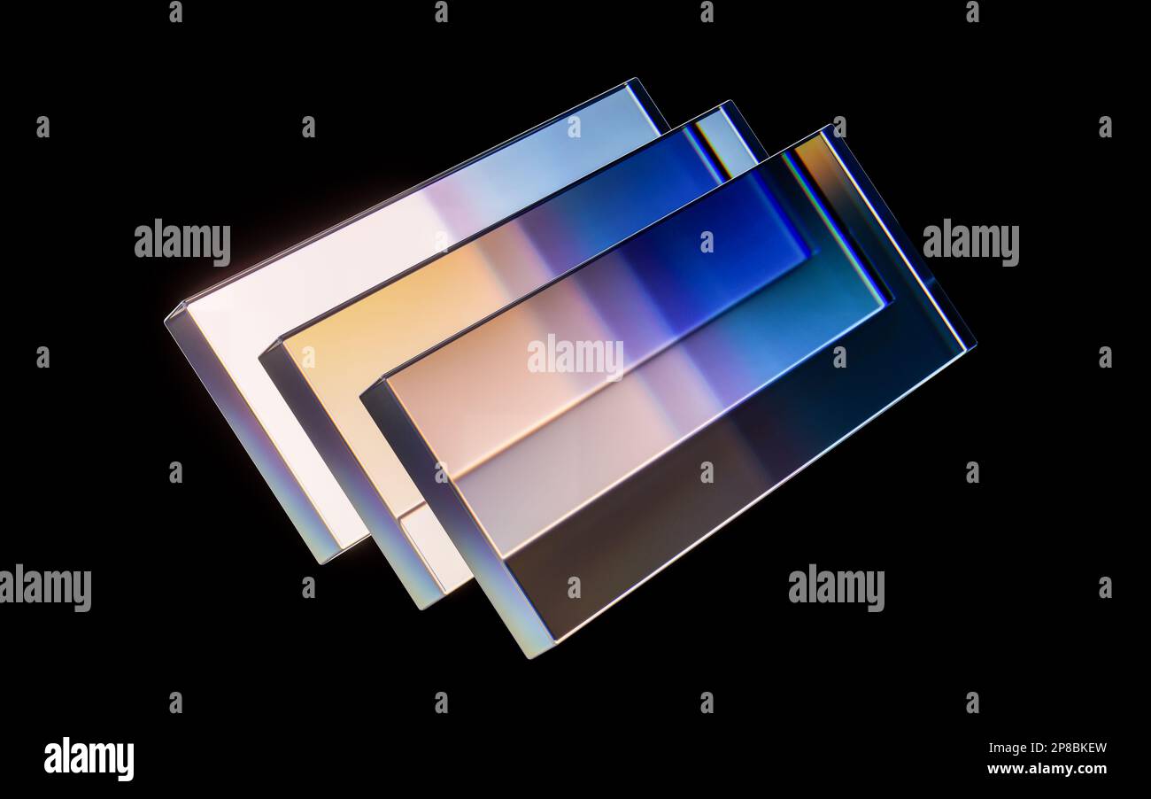 Glass geometries with dispersion colors, 3d rendering. Digital drawing ...