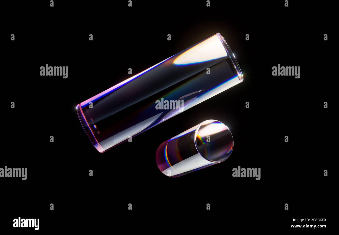 Glass geometries with dispersion colors, 3d rendering. Digital drawing ...