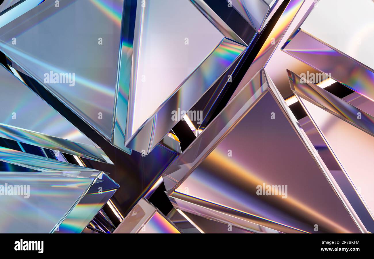Glass geometries with dispersion colors, 3d rendering. Digital drawing ...